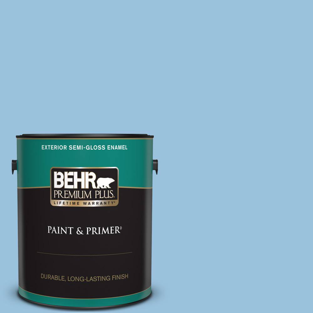 BEHR PREMIUM PLUS 1 gal. #M520-3 Charismatic Sky Semi-Gloss Enamel ...