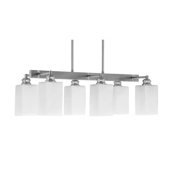 Albany 6 Light Brushed Nickel Downlight Chandelier, Linear Chandelier ...