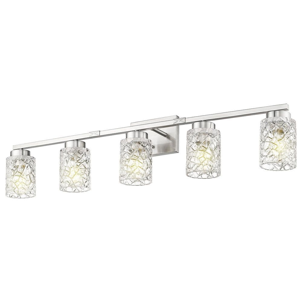JAZAVA 40 in. 5-Light Brushed Nickel Vanity Light with Clear Glass ...
