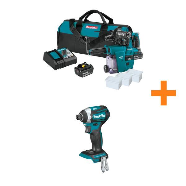 Makita 18V LXT Brushless 1 in. Rotary Hammer Kit, HEPA Attachment (5.0Ah) with Bonus 18V LXT ...