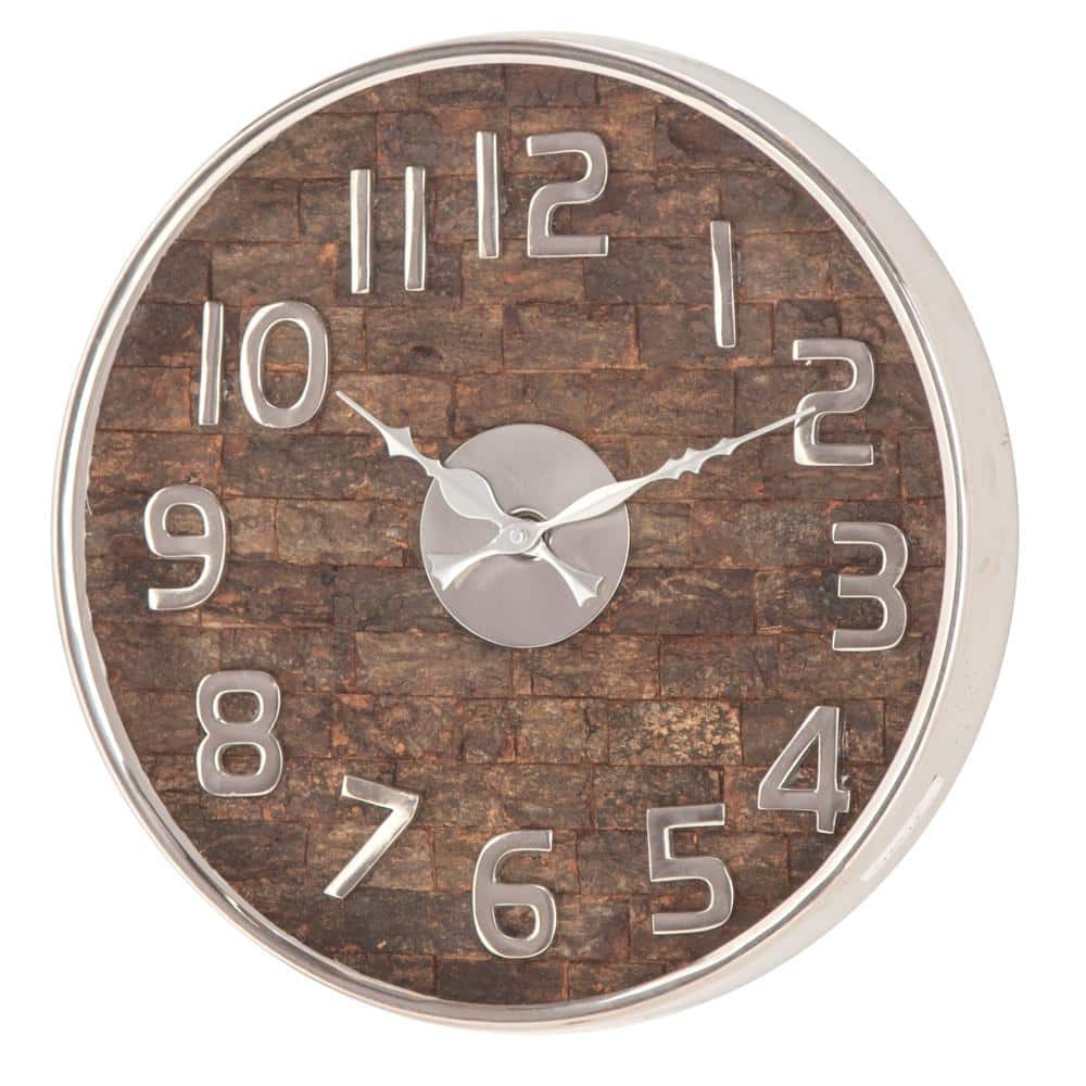 Litton Lane Rustic 13 in. x 13 in. Round Wall Clock 43572 - The Home Depot