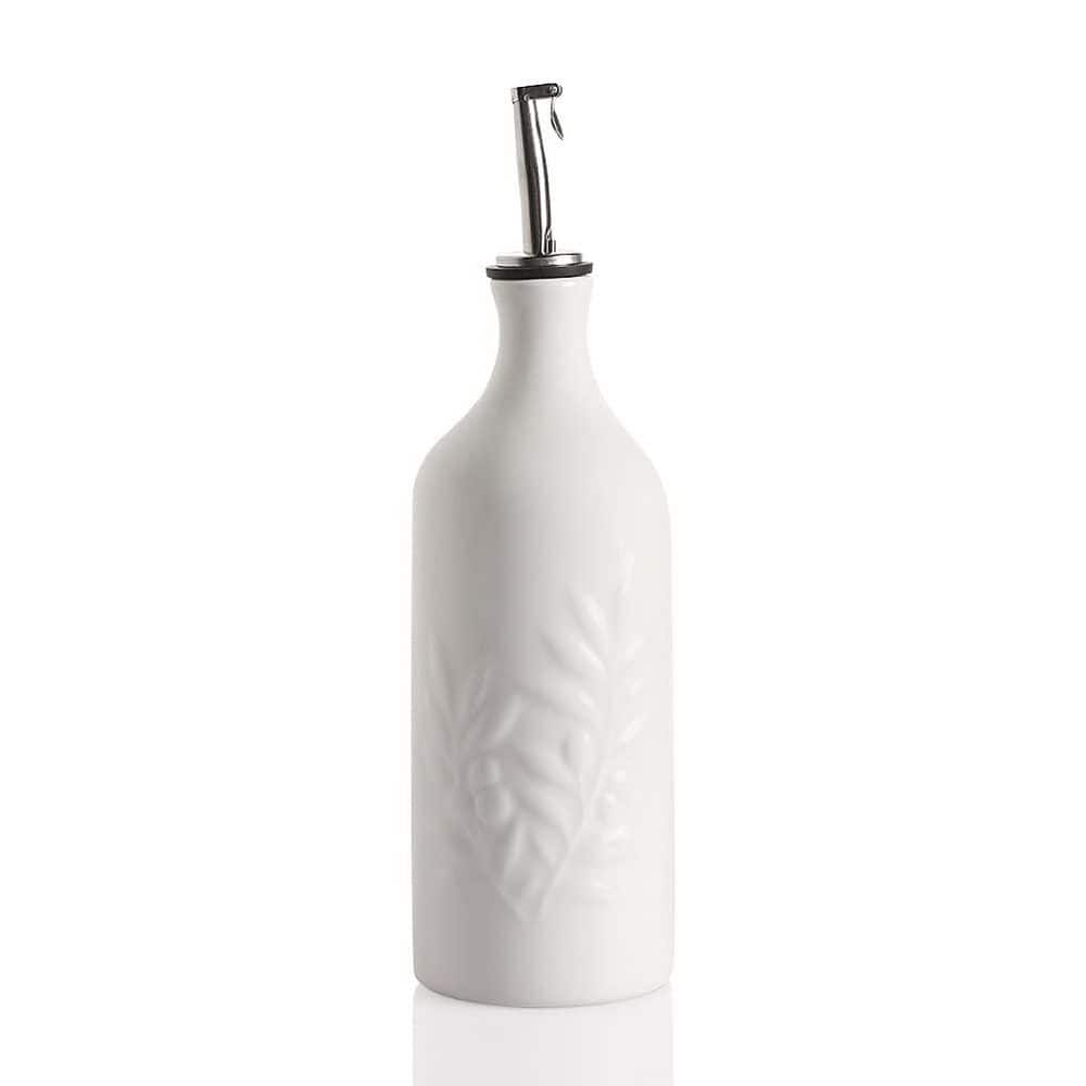 JFVKAF 20 oz. Ceramic White Olive Oil Dispenser Bottle Relief Opaque ...