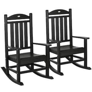 TenKa Set of 2 Black HDPE Plastic Patio Outdoor Rocking Chair All ...