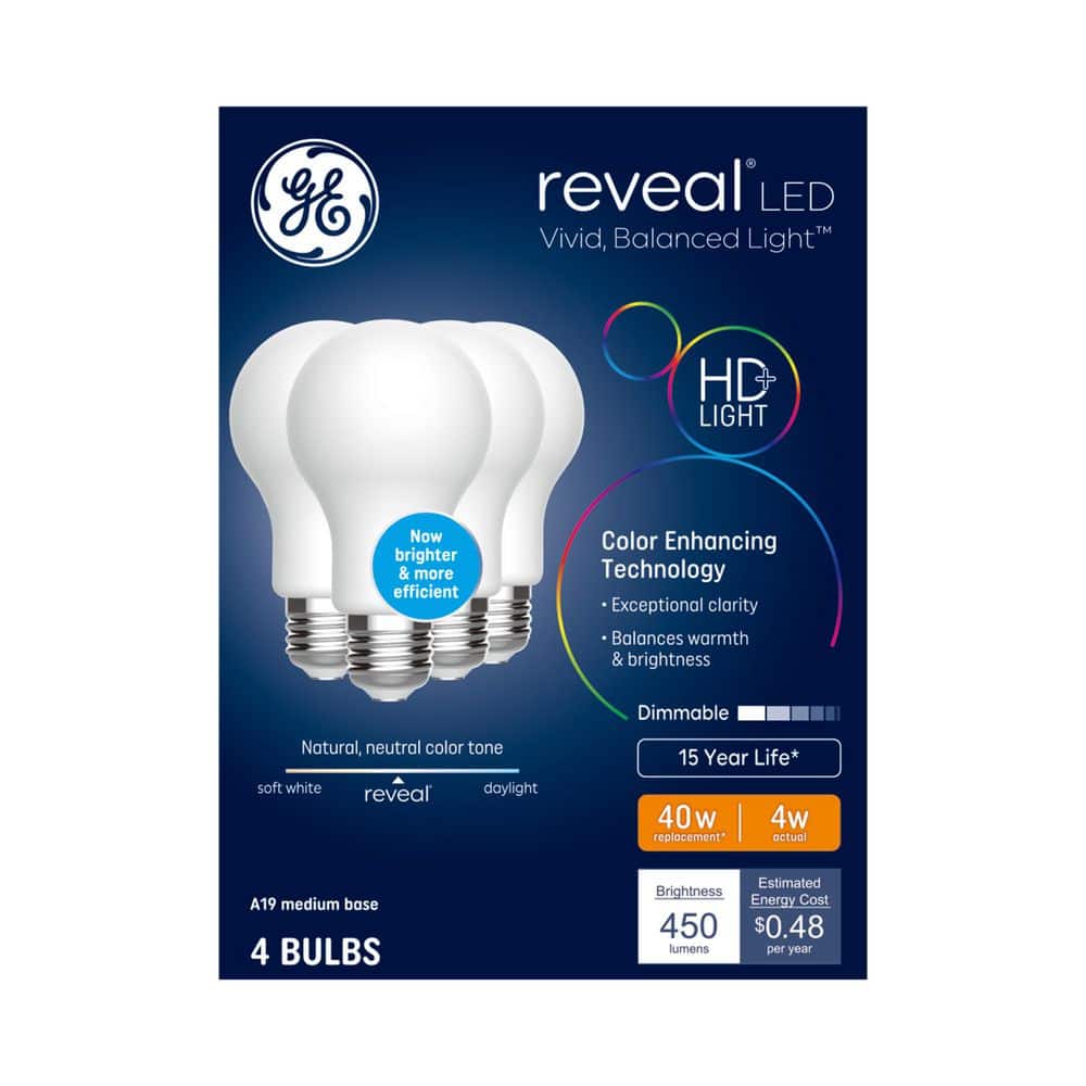 GE 40 Watt Replacement, A19 A-Style General Purpose Light bulb, Reveal ...