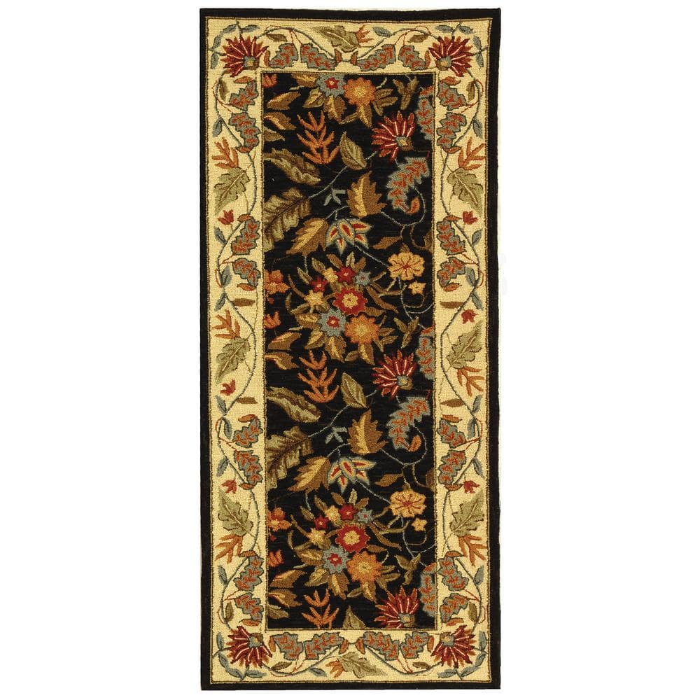 SAFAVIEH Chelsea Black 3 ft. x 6 ft. Border Floral Runner Rug HK141B-26 ...