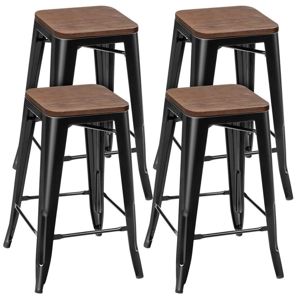 Gymax Counter Height Black Backless Barstool 26 in. Metal Stackable ...