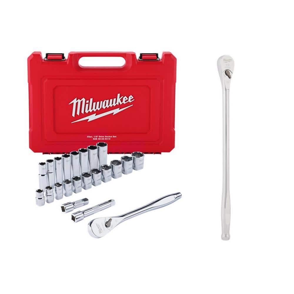 Milwaukee 1/2 in. Drive SAE Ratchet & Socket Mechanics Tool Set with 1/ ...