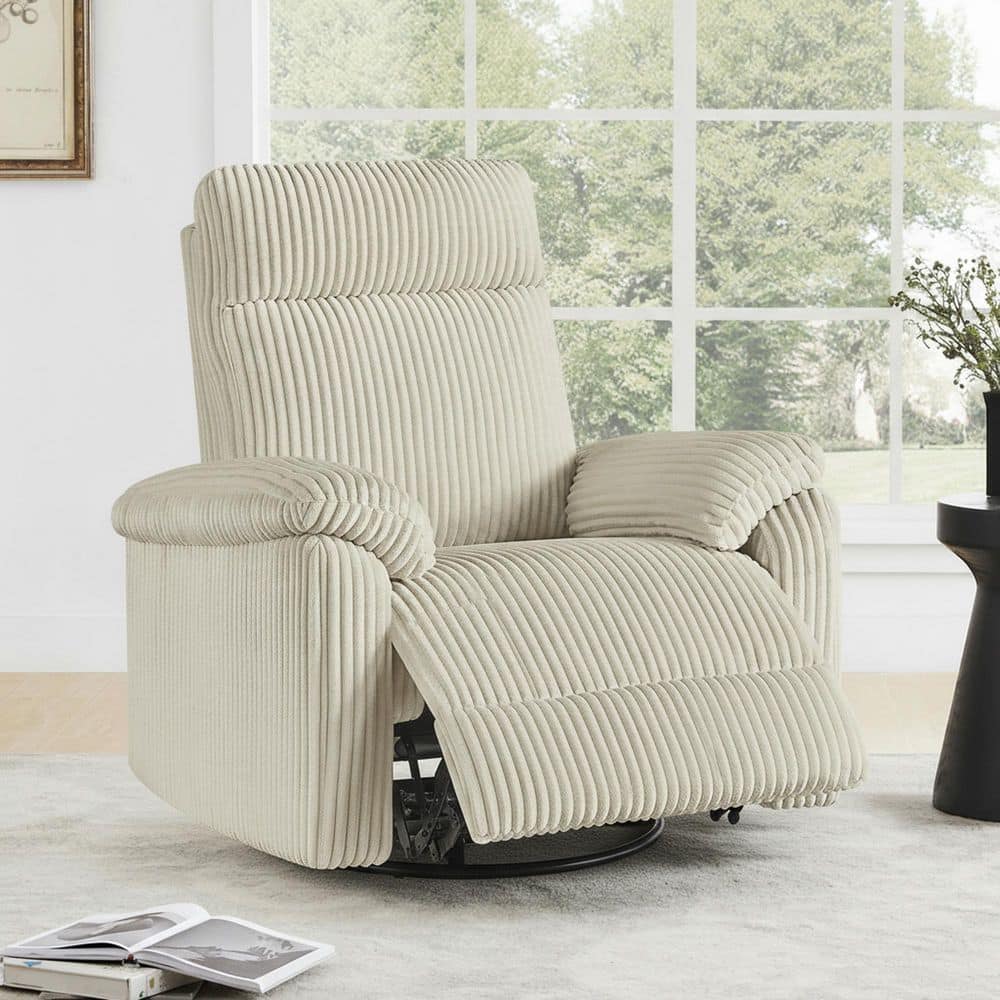 Spruce & Spring Junia Cream Fabric Swivel Glider Recliner with 3 ...