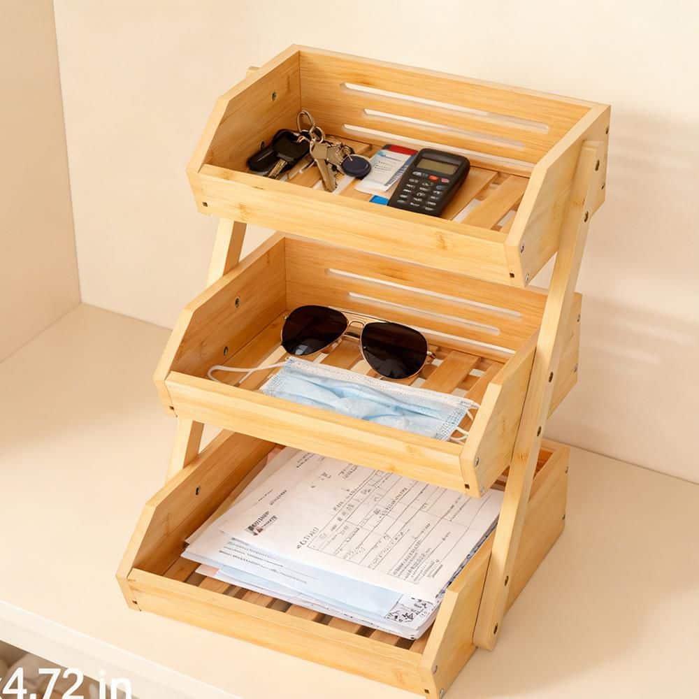 Tahanbath Bamboo Fruit Basket, Fruit Organizer for Kitchen Counter ...