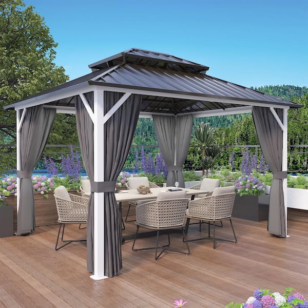 EAGLE PEAK 12 ft. x 10 ft. Outdoor Aluminum Frame Hardtop Gazebo with ...