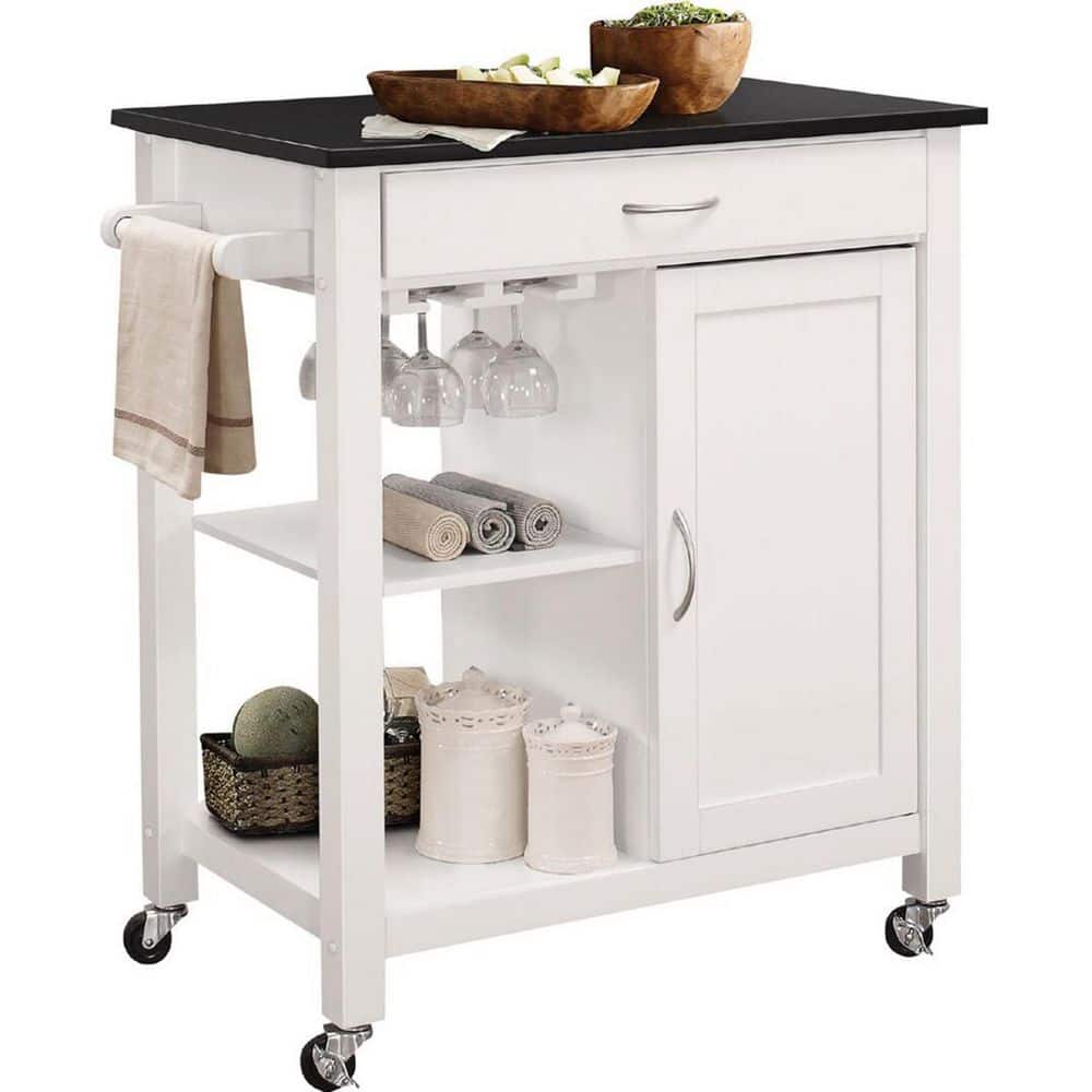 White Kitchen Cart with Wood Top JJLQDS10014 - The Home Depot