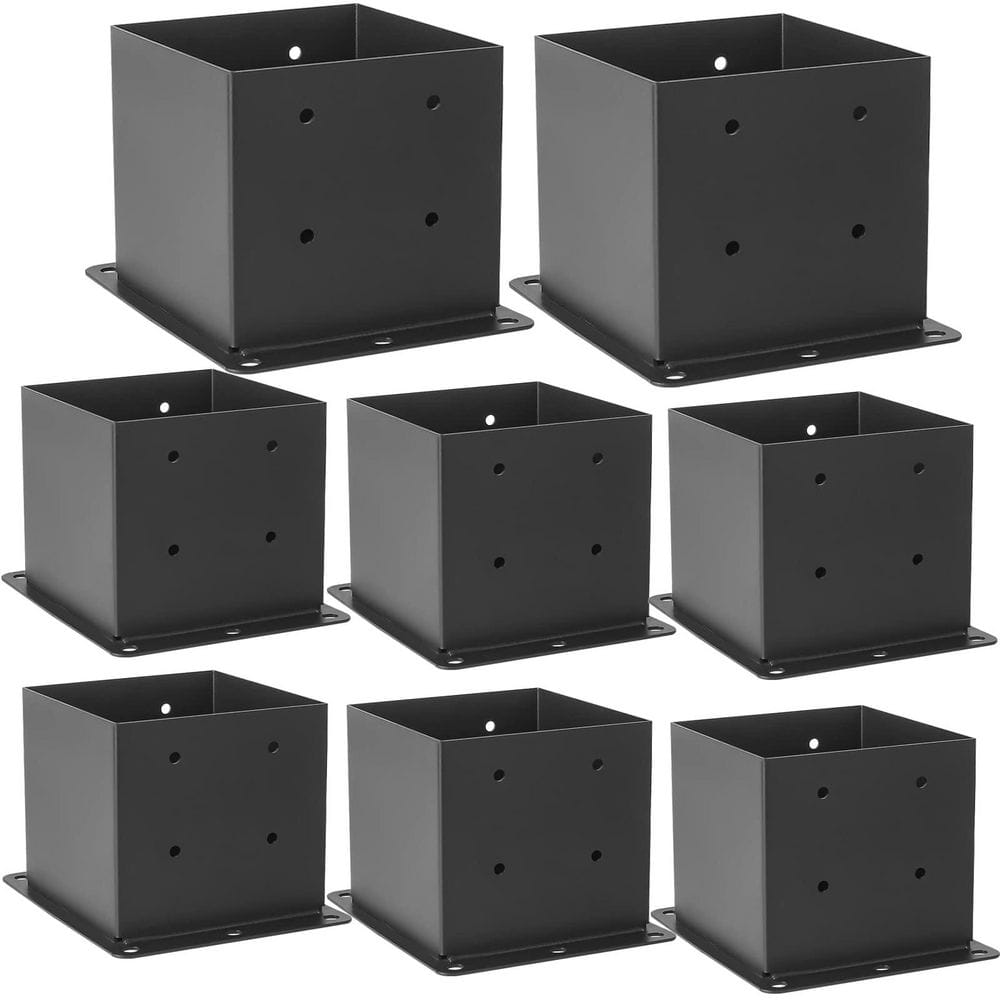 Phewnyzo 6x6 Post Base 8 Pcs, Solid Steel Black Powder Coated Deck Post ...