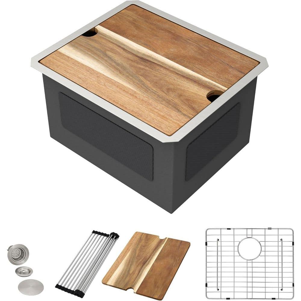 Logmey 23 in. Undermount Laundry Sink Single Bowl 16-Gauge Stainless ...