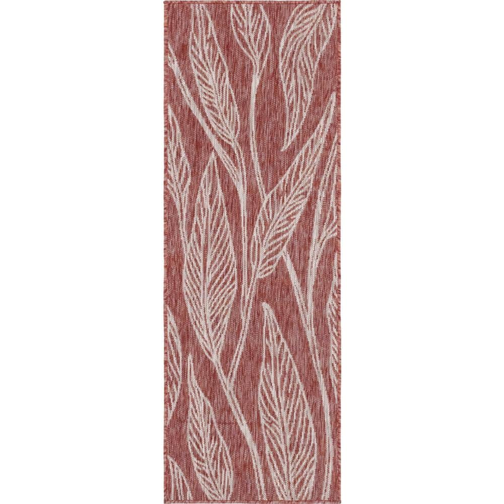 Unique Loom Outdoor Leaf Rust Red 2 ft. x 6 ft. Runner Rug 3144952 ...