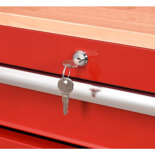 Husky 52 in. W 10-Drawer Gloss Red Mobile Workbench Cabinet with Solid ...