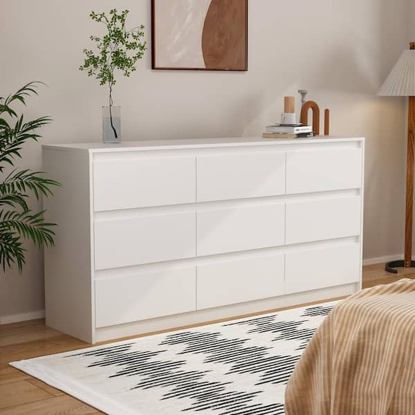 FUFU GAGA White 9 Drawer Wood Chest of Drawers 31.5 in. H x 63 in. W x 15.7 in. D Dresser Storage Cabinet KF250020 01 c The Home Depot