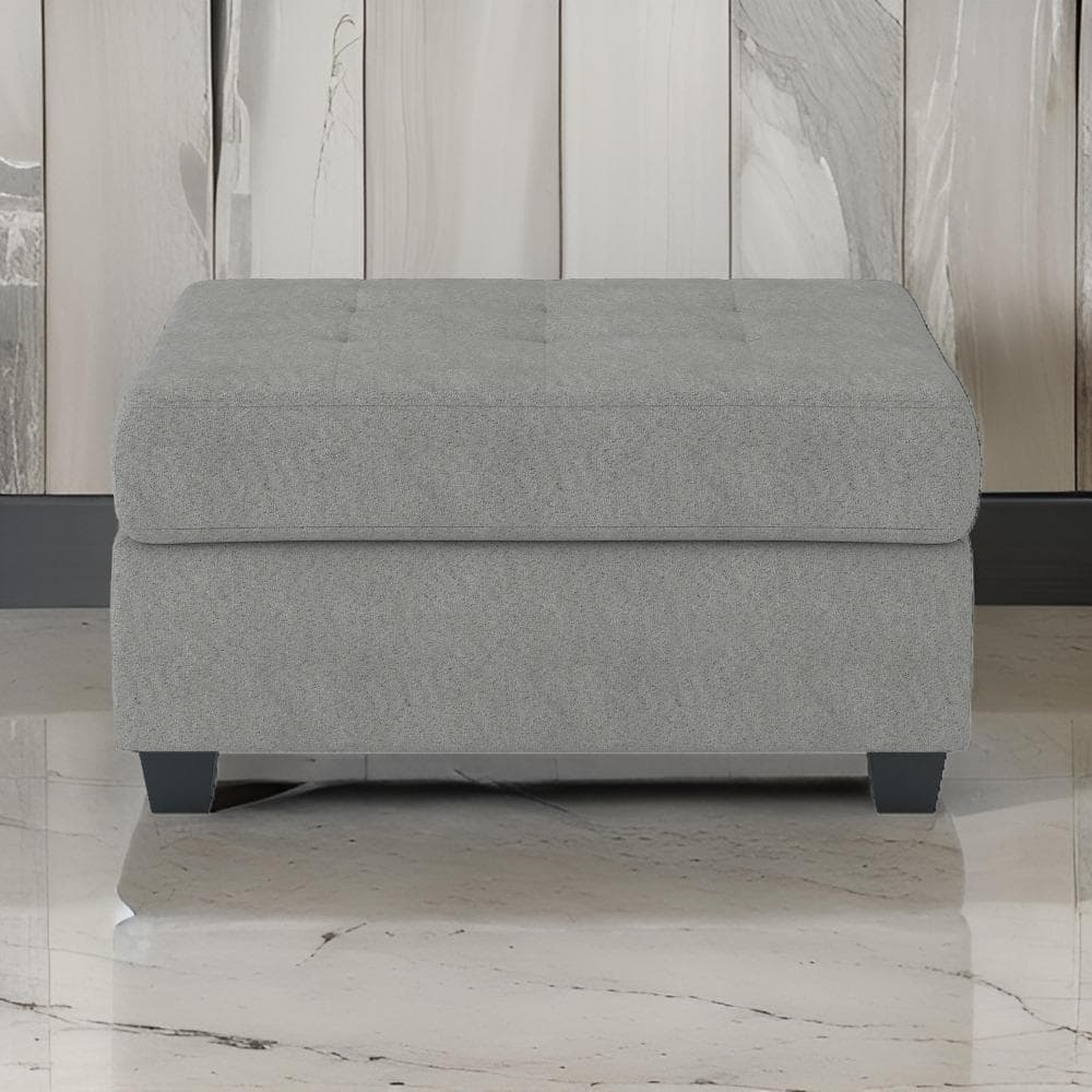Benjara Gray and Black Microfiber Rectangle Accent Ottoman Medium ...