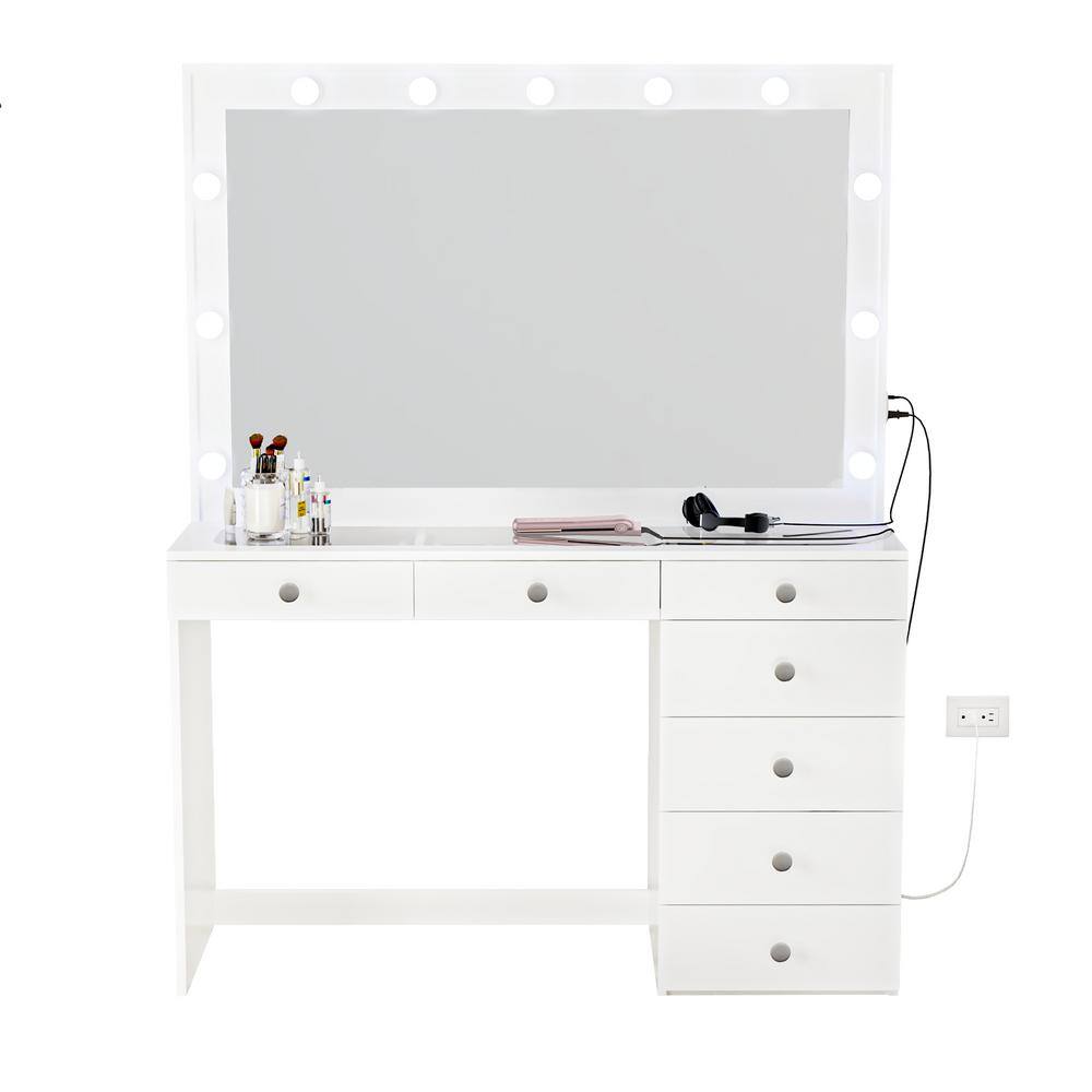 BOAHAUS Beautiful White Finish, 7 Drawers 59 in. W Dresser with Mirror ...