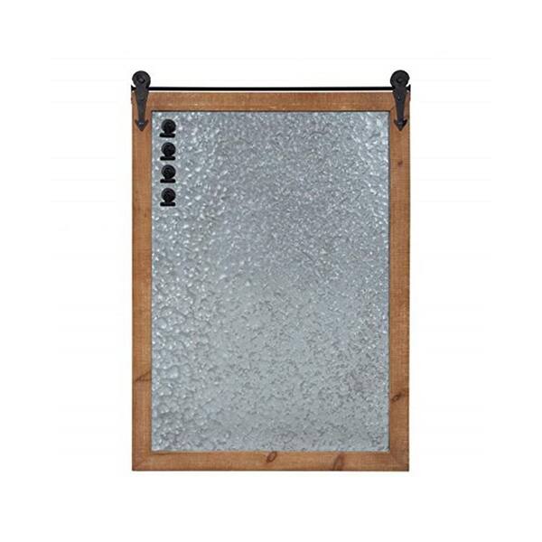 22 in. x 32 in. Rustic Brown Galvanized Metal Wood Framed Memo Board ...