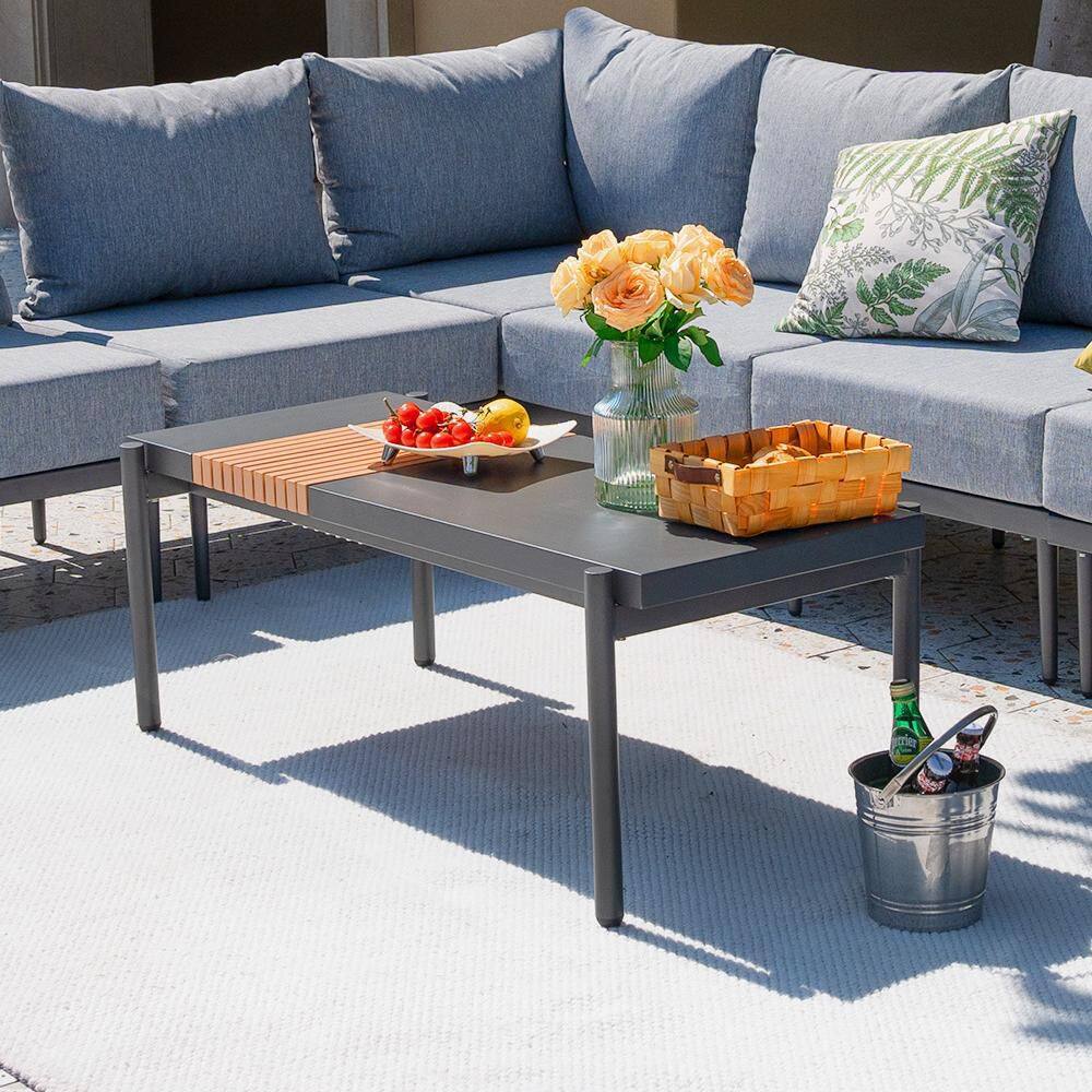 AURA OUTDOOR Grey Rectangle Metal Outdoor Patio All-Weather Coffee ...