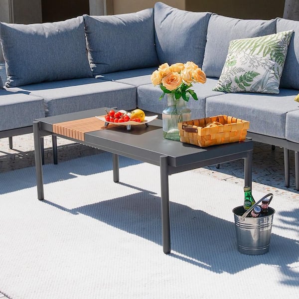 AURA OUTDOOR Grey Rectangle Metal Outdoor Patio All-Weather Coffee ...