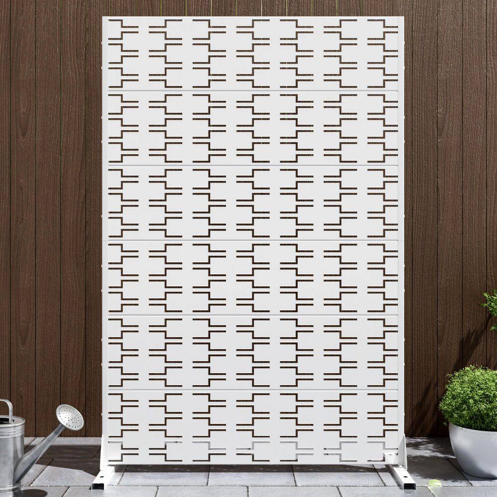 Lirago 72 in. x 47 in. White Privacy Screen Galvanized Freestanding ...