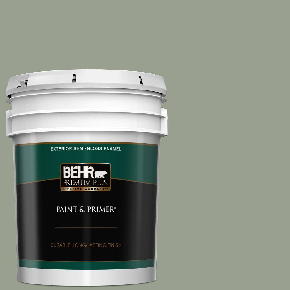 BEHR PREMIUM PLUS 5 gal. #N390-4 Bitter Sage Semi-Gloss Enamel Exterior ...