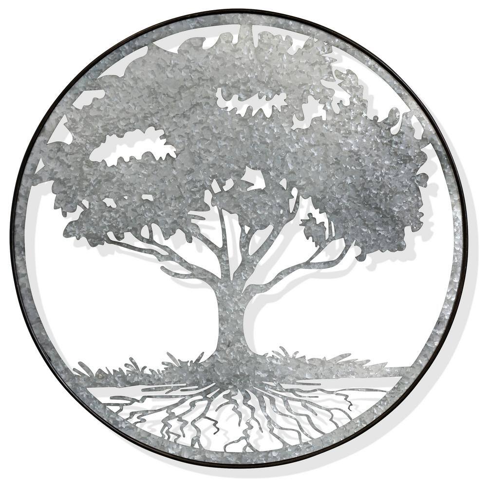 PRIVATE BRAND UNBRANDED Grenata Round Silver Zen Nature Art Print (30 ...