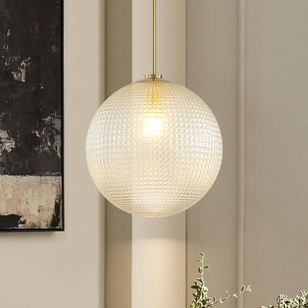 Rennnsan Carol 1-Light 13.8 in. Brushed Gold Modern Textured Glass ...