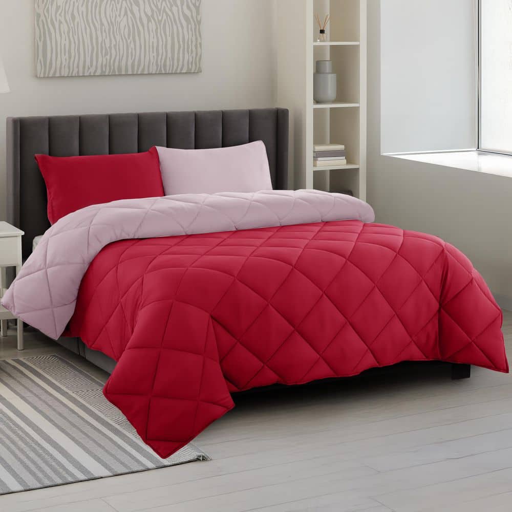 LDC LUX DECOR COLLECTION 3-Piece Medium Warmth Reversible Burgundy Down ...