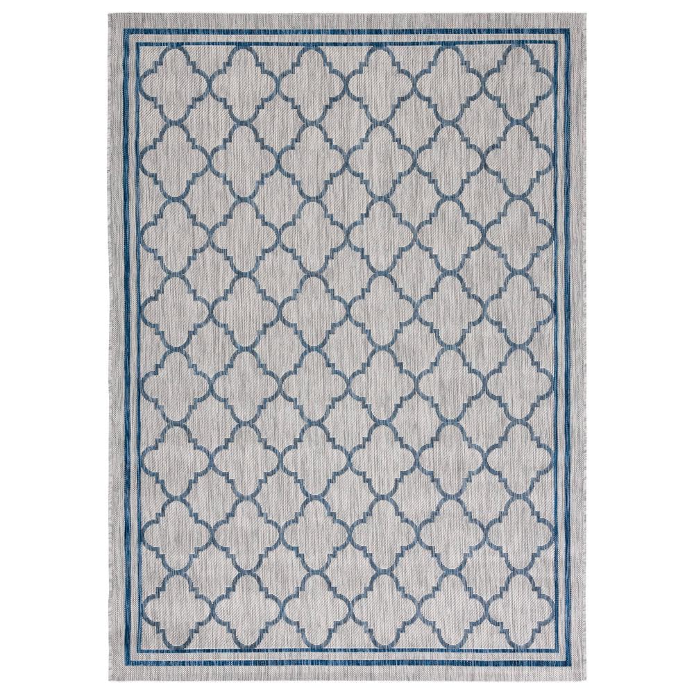 SAFAVIEH Courtyard Gray/Navy Doormat 3 ft. x 5 ft. Border Quatrefoil ...