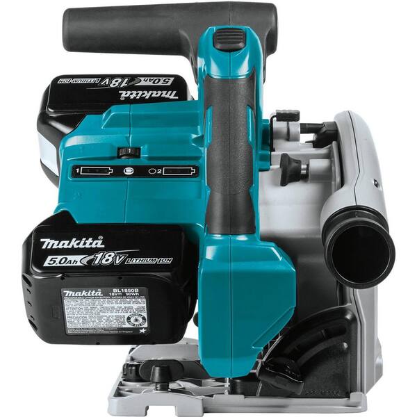 Makita 18V X2 LXT 6 1 2 in. Brushless Cordless Plunge Circular Saw 2 Batteries 5.0 Ah with Guide Rail XPS01PTJBL1850B The Home Depot
