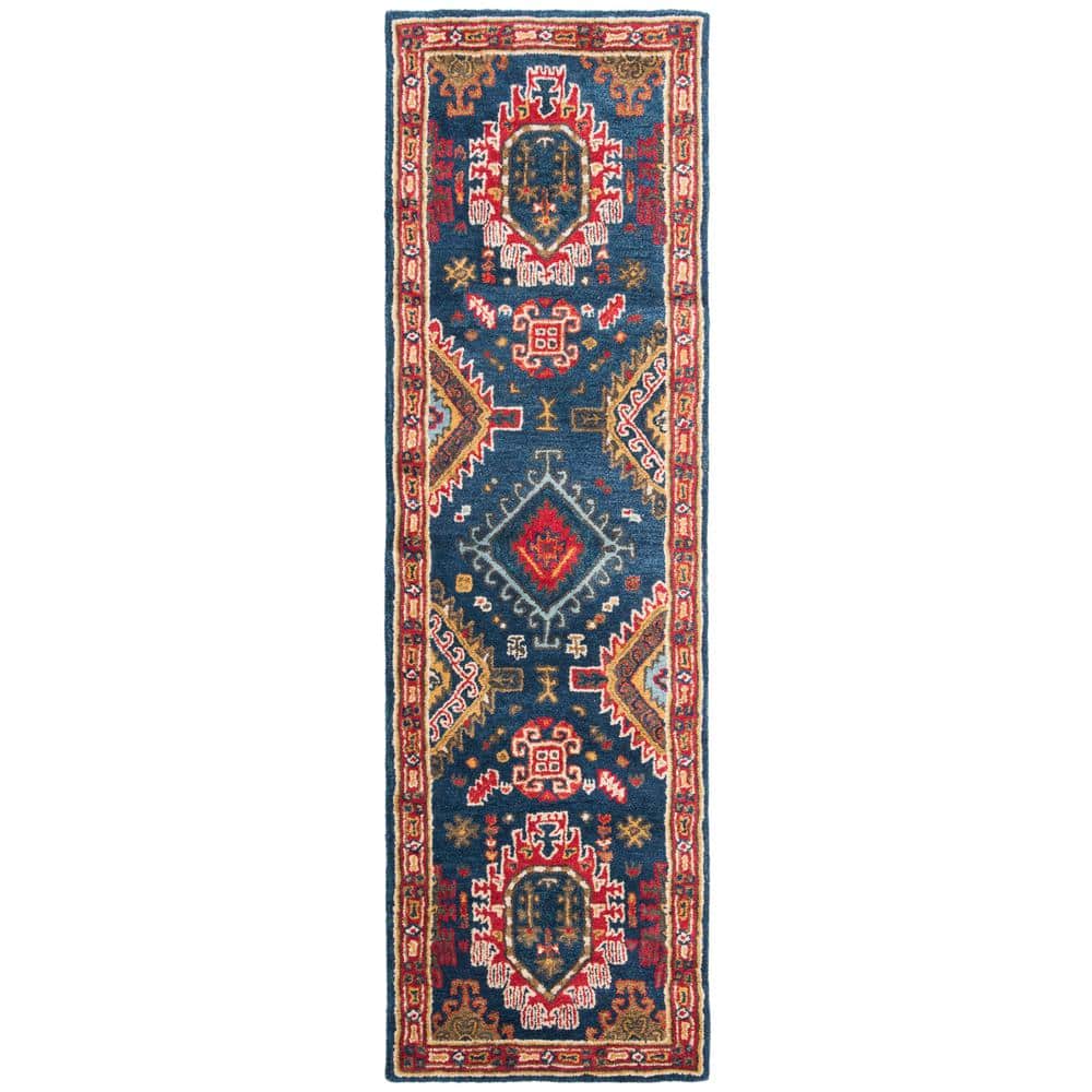 SAFAVIEH Heritage Navy/Red 2 ft. x 8 ft. Border Lodge Runner Rug HG426N ...