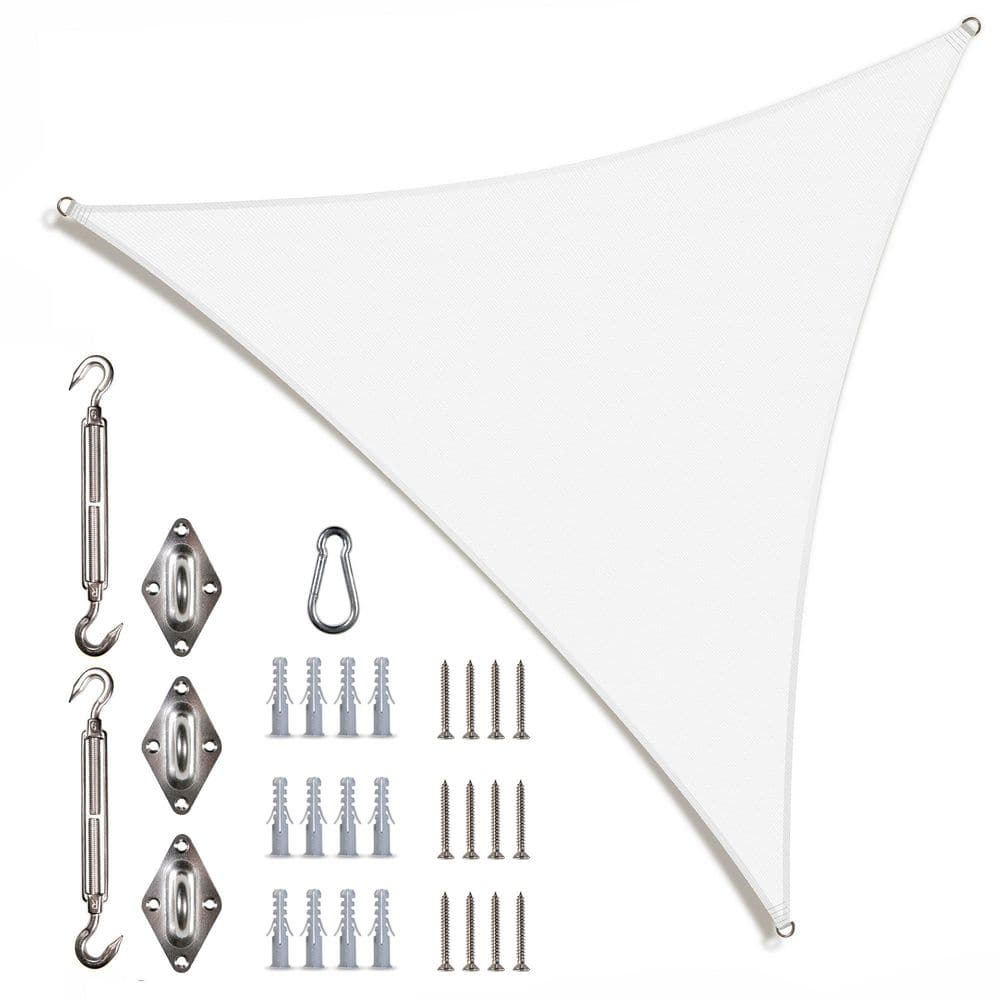 COLOURTREE 8 ft. x 8 ft. x 8 ft. White Triangle Sun Shade Sail Canopy ...