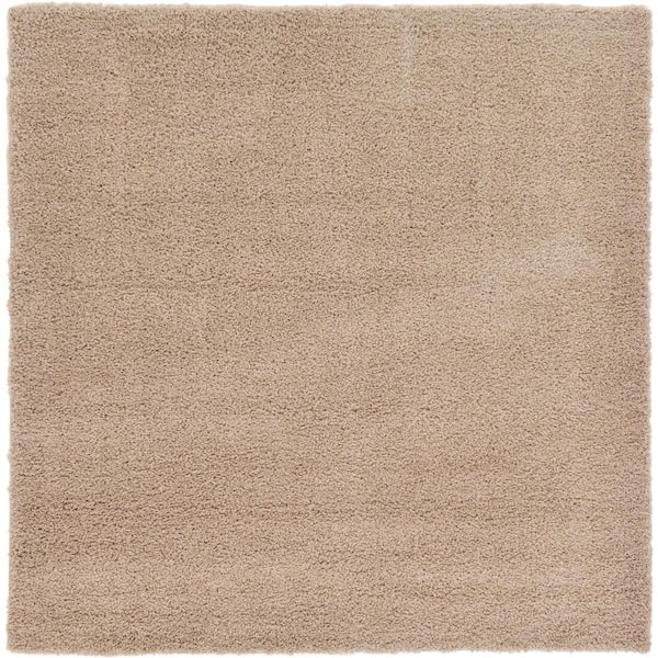Unique Loom Solid Shag Taupe 8 ft. Square Area Rug 3126237