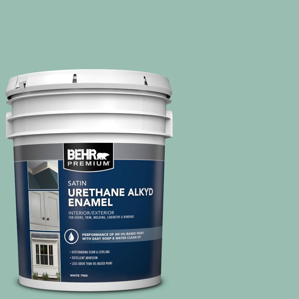 BEHR PREMIUM 5 gal. #PPU12-07 Spring Stream Urethane Alkyd Satin Enamel ...