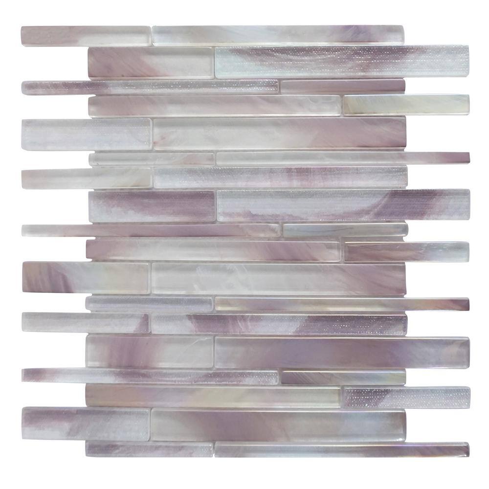 MOLOVO Aurora Purple 11.82 in. x 12.76 Interlocking Glossy Glass Mosaic ...