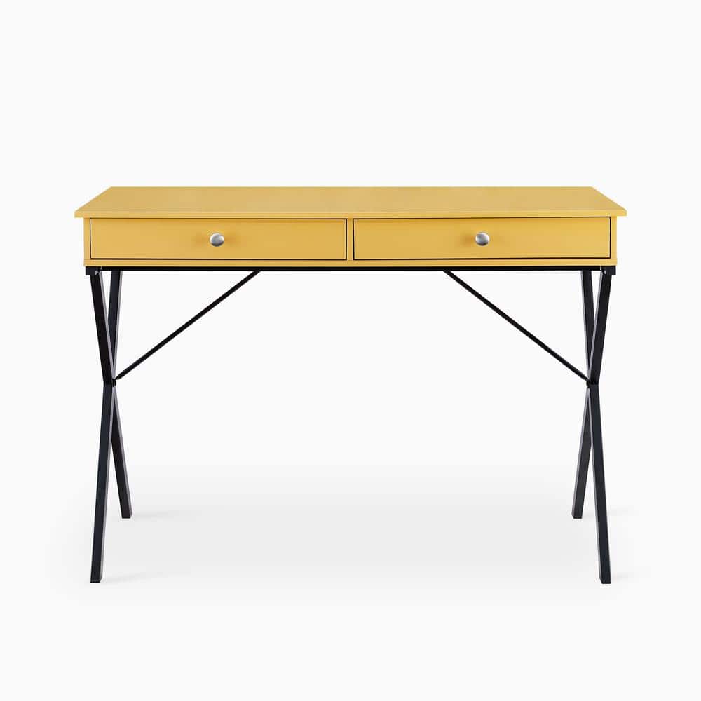 43.2 in. Retangular Yellow Wash MDF 2-Drawer Writing Desk SW-XZT-YE-5 ...