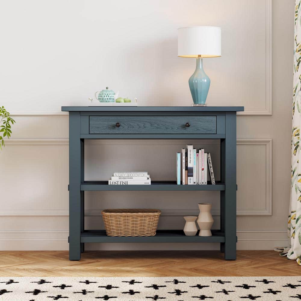 Qualler 36 in. Navy Rectangle MDF Console Table with Drawer and 2 ...