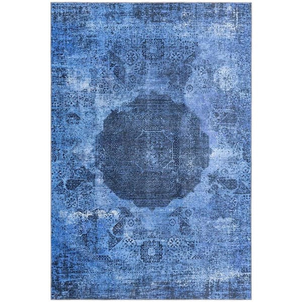 Unique Loom Yara Nayer Overdyed Blue 6 ft. 1 in. x 9 ft. Area Rug ...
