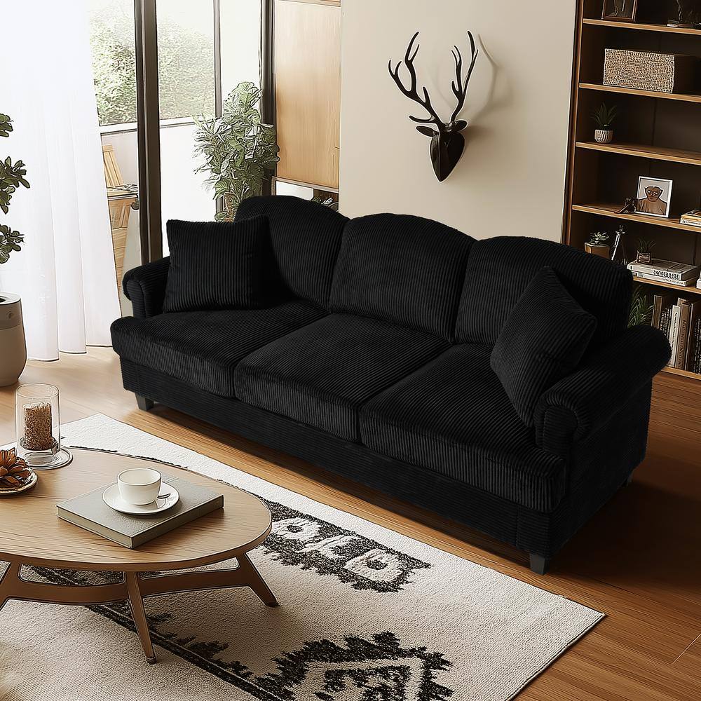 Allwex TATA 91 in. Rolled Arm Corduroy 3-Seater Couch Modern Rectangle ...