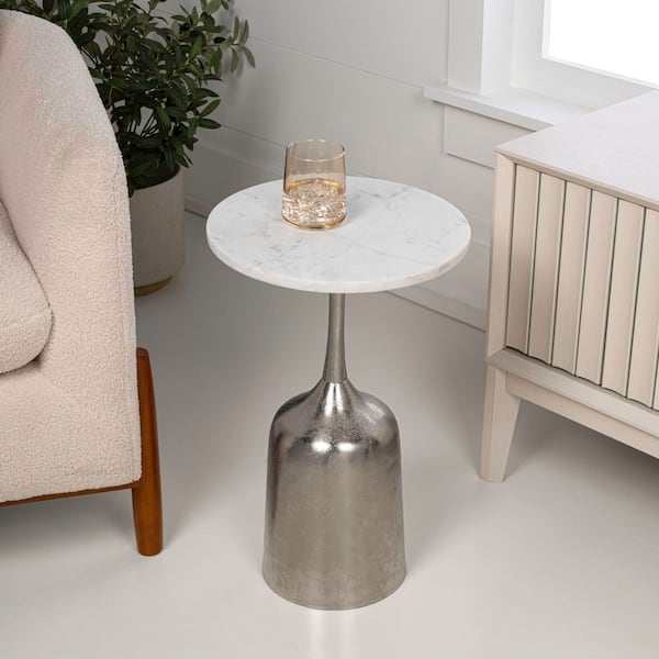 JONATHAN Y Pip 13 in. Classic Designer Metal Drink Table with White ...