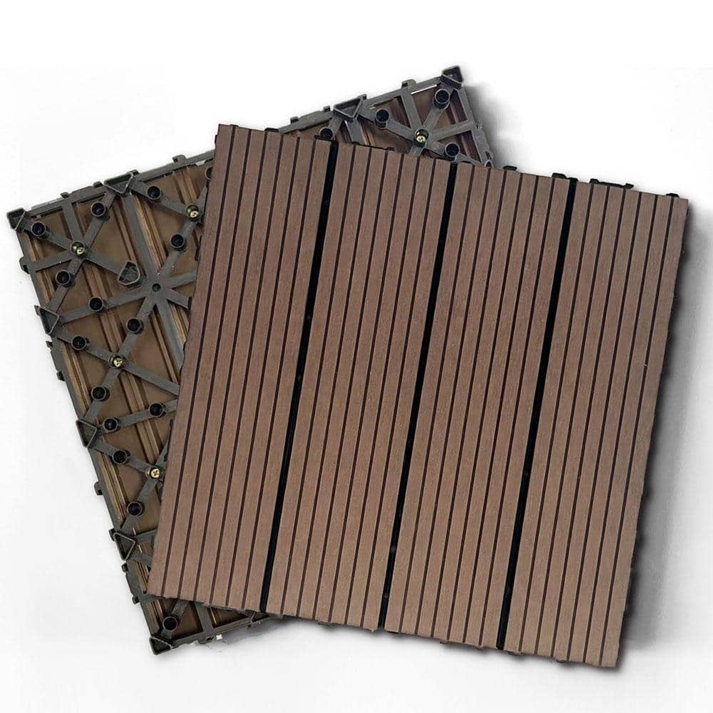 Afoxsos 1 ft. x 1 ft. Light Coffee Plastic Composite Deck Tiles Set ...