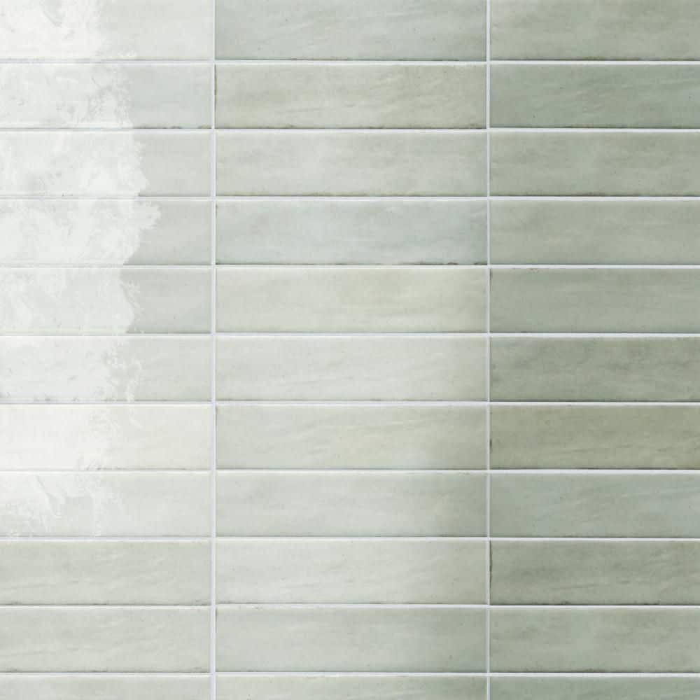 Merola Tile Tribeca Studio Seaglass Mint 2 in. x 10 in. Porcelain Wall ...