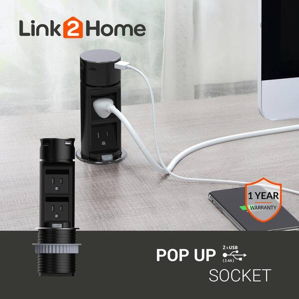 Link2Home Space Saver Pop Up-Outlet, 2 Power Outlets, 2 USB Ports A/C 2 ...