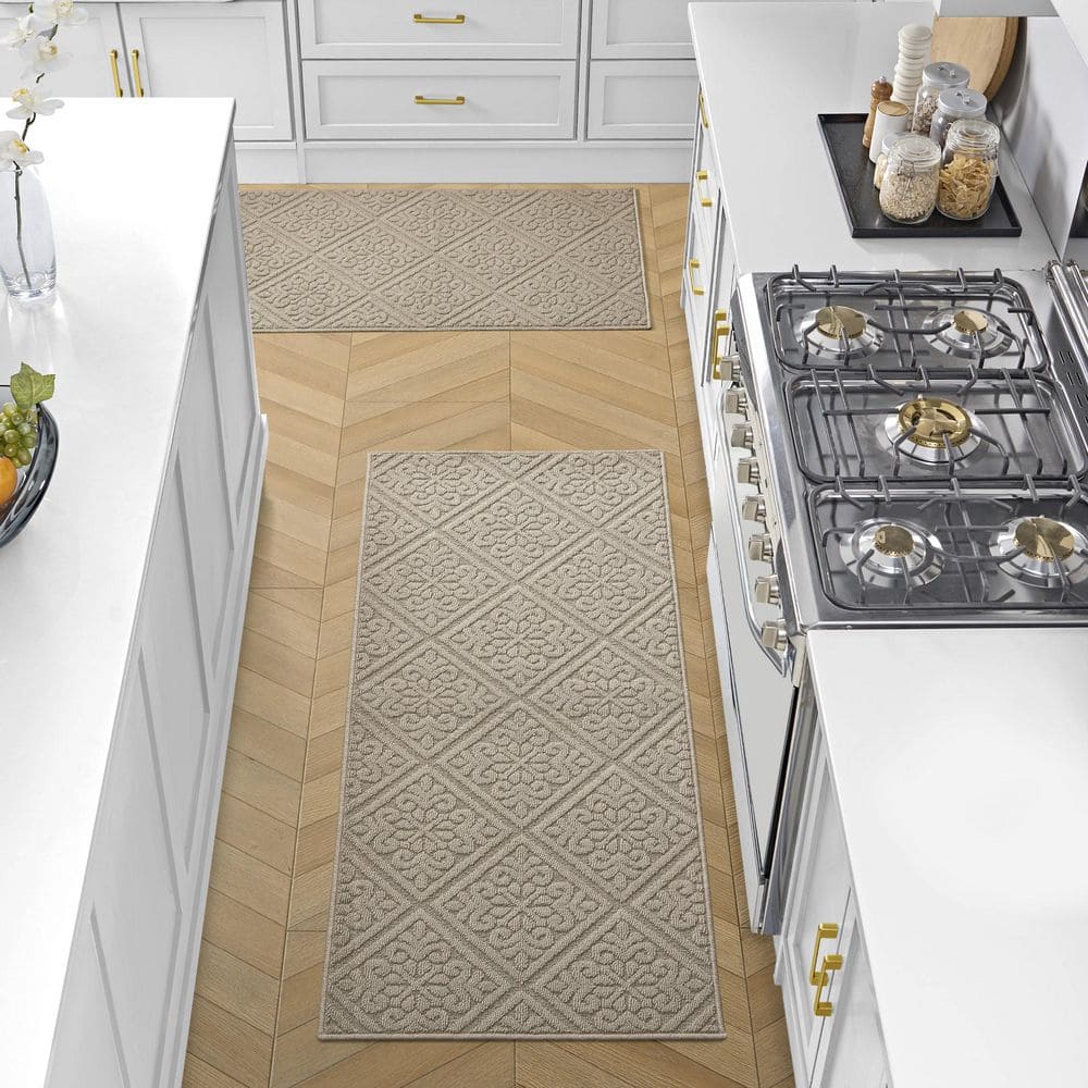 Laura Ashley Austell Solid Brown 2 ft. x 5 ft. Geometric 2-Piece Rug ...