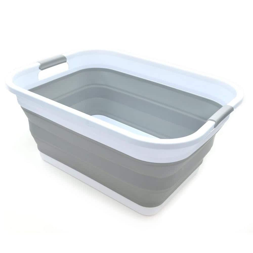 Gray Collapsible Plastic Laundry Basket with Cut-out Handles 41 Liter ...