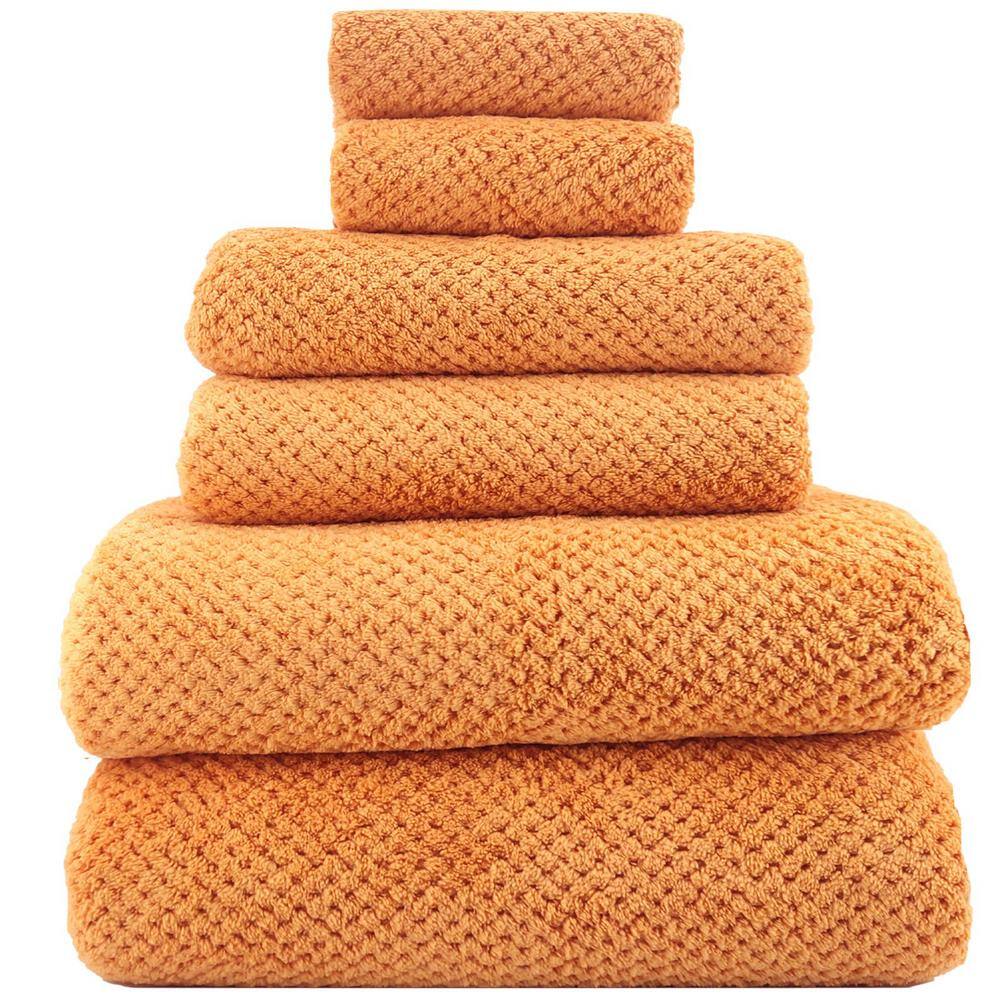 6-Piece Orange Quick Dry Super Soft Microfiber Towel Set JO7Q7 - The ...