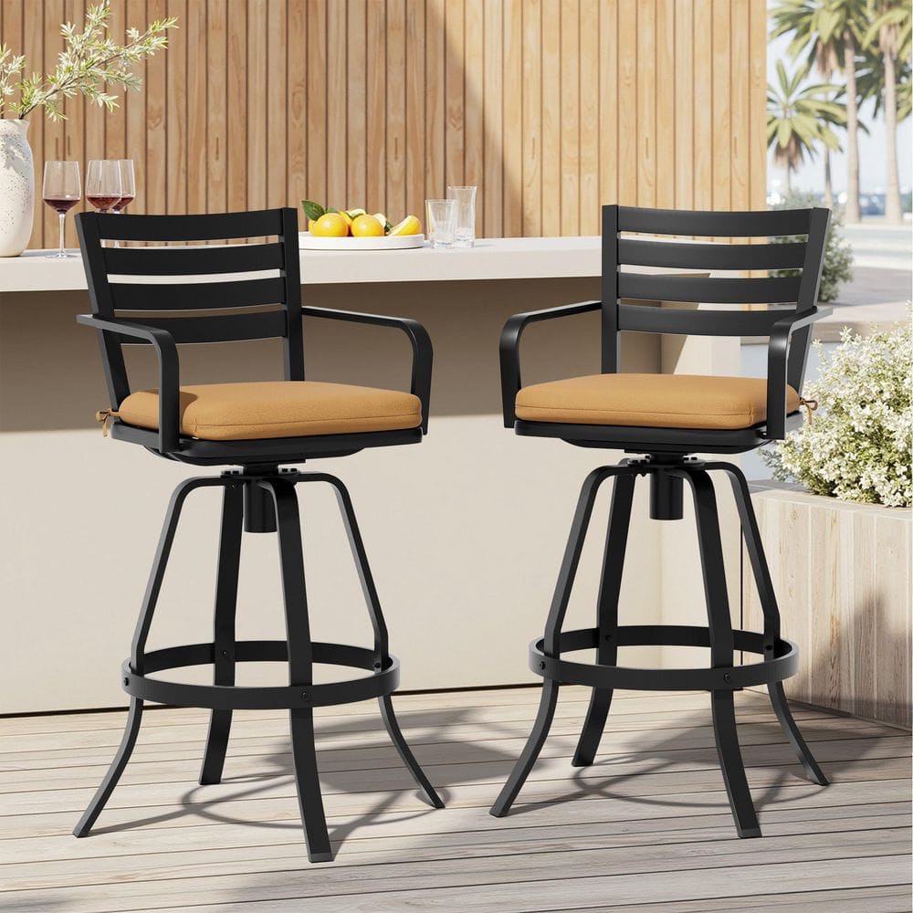 CLOUDFLY 2-pieces Swivel Cast Aluminum Outdoor Bar Stool with Sunbrella ...