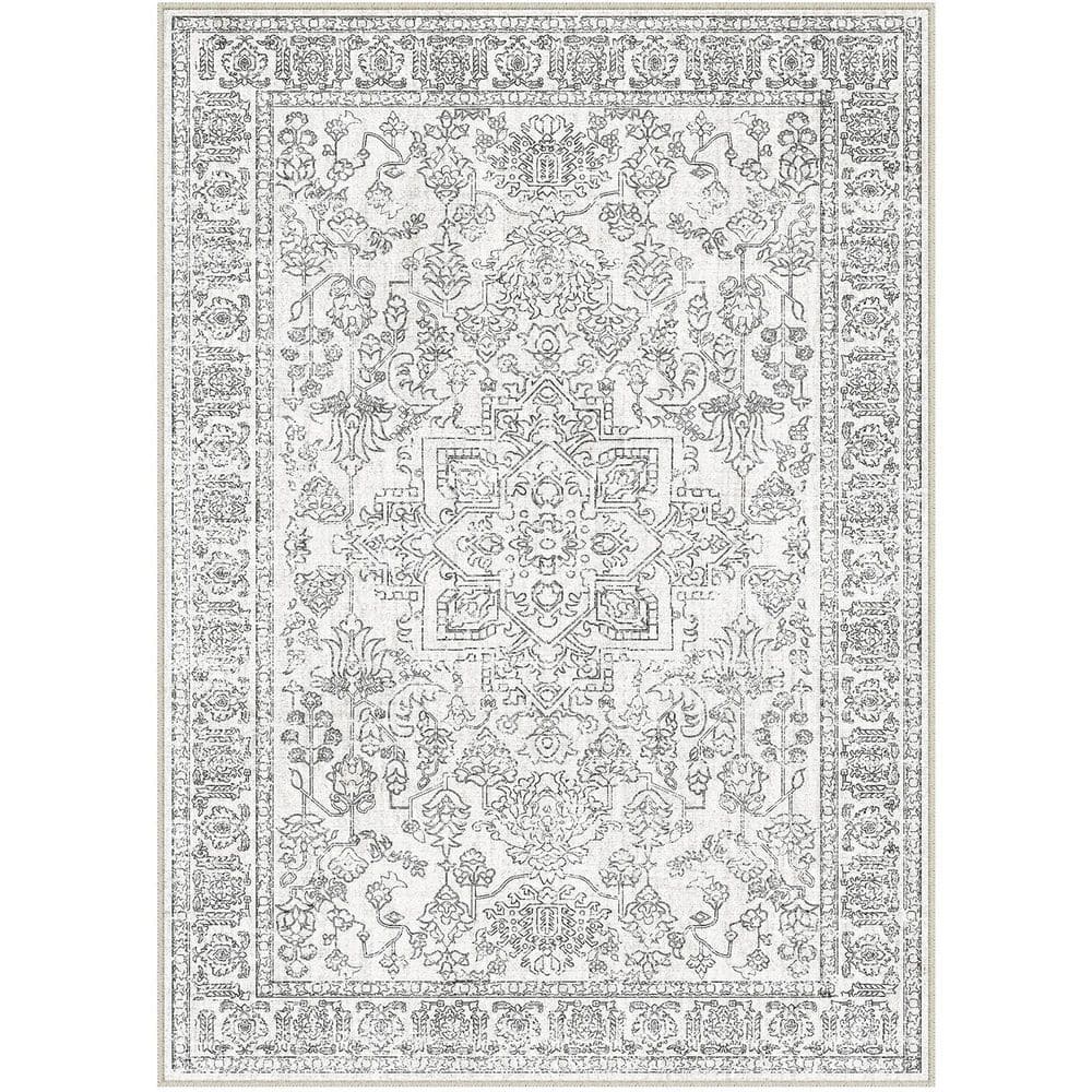 HaiiMeid Gul Gray 9 ft. x 12 ft. Vintage Washable Medallion Distressed ...